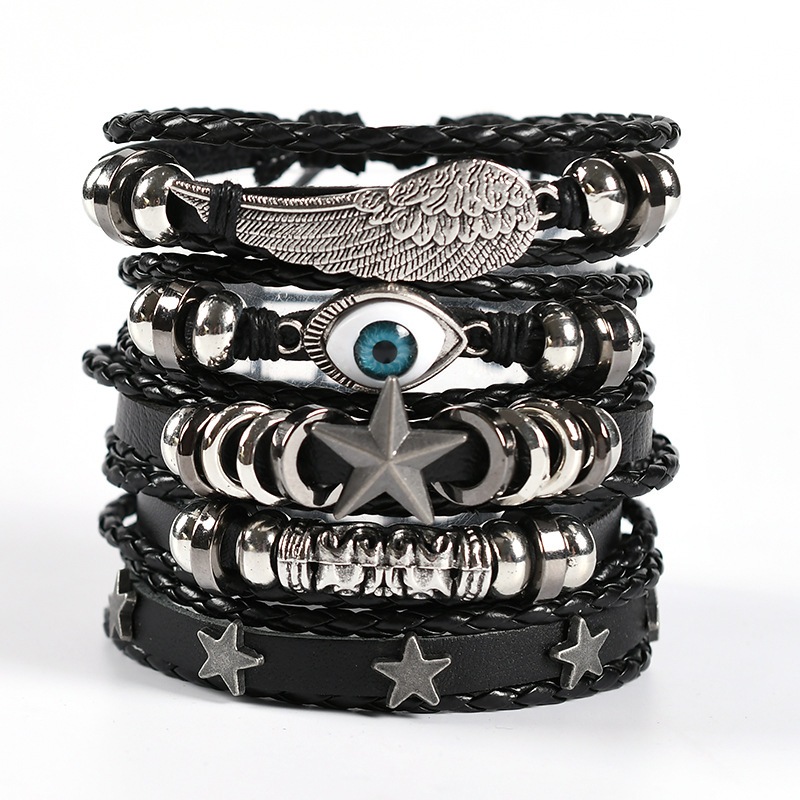 Jual Gelang Kulit Punk Set 5 in 1 / Gelang 5in1 Motif Tengkorak dan ...