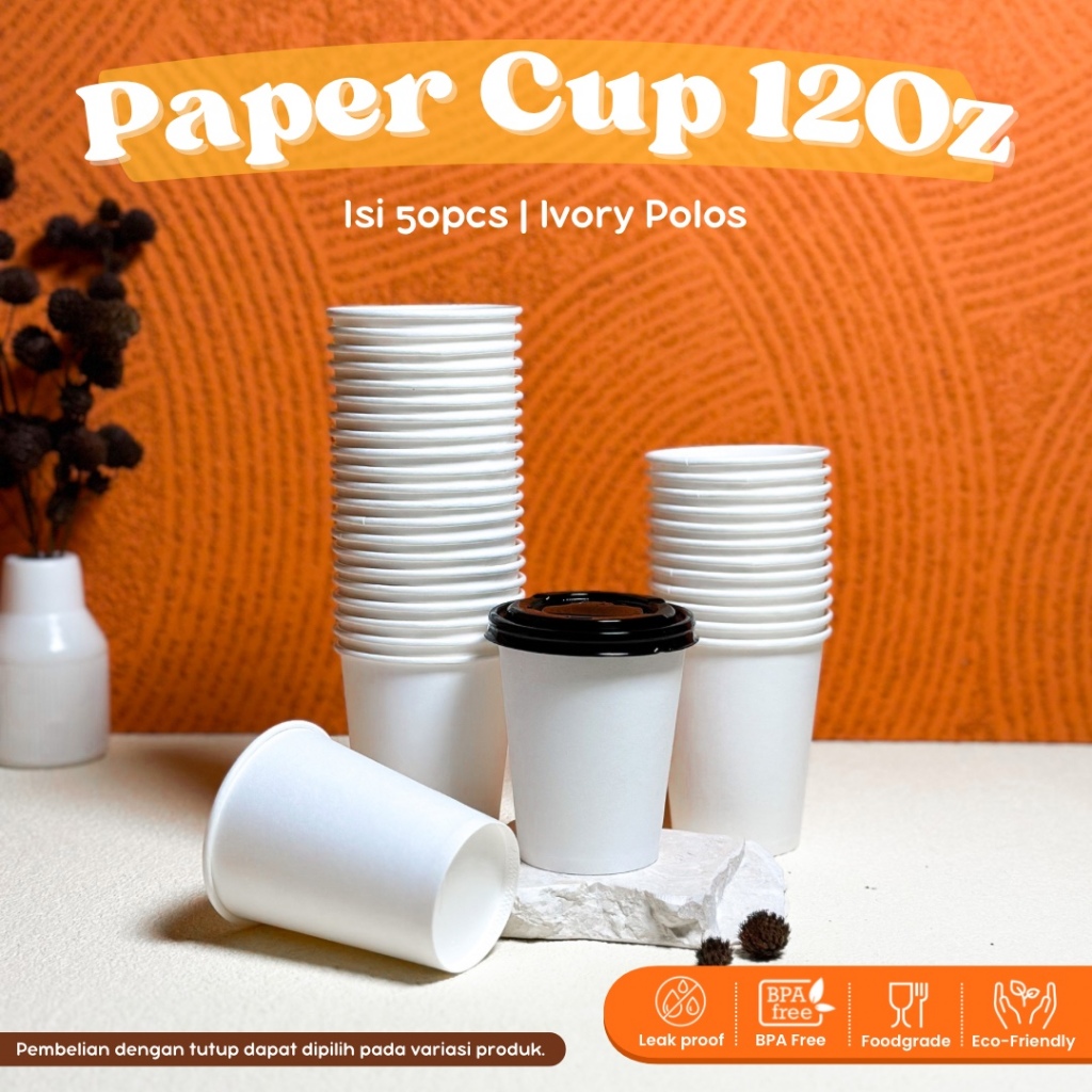 Jual [50PCS] Paper Cup 12Oz (360ml) + Tutup / Gelas Kertas Kopi Tahan Panas Food Grade | Shopee ...