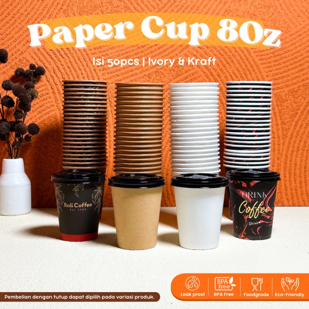 Jual [ISI 50PCS] Paper Cup 8 Oz (240ml) / Gelas Kertas Kopi Teh Polos Motif Tahan Panas / Hot ...