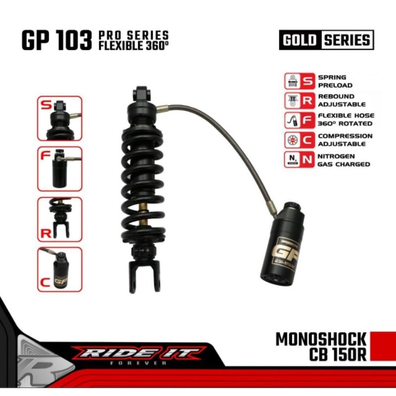 Jual Monoshock tabung pisah Fleksibel CB150R, CBR150R , k46 ,k45 RIDE IT GP 103 Gold Series ...