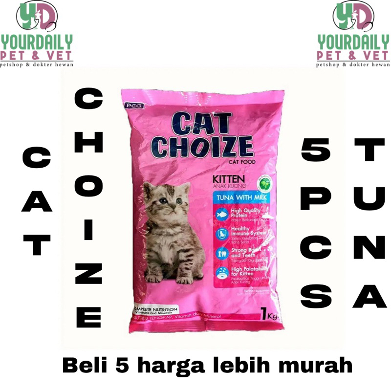 Jual 5 pcs Cat choize makanan kucing kitten tuna / salmon 1kg | Shopee ...