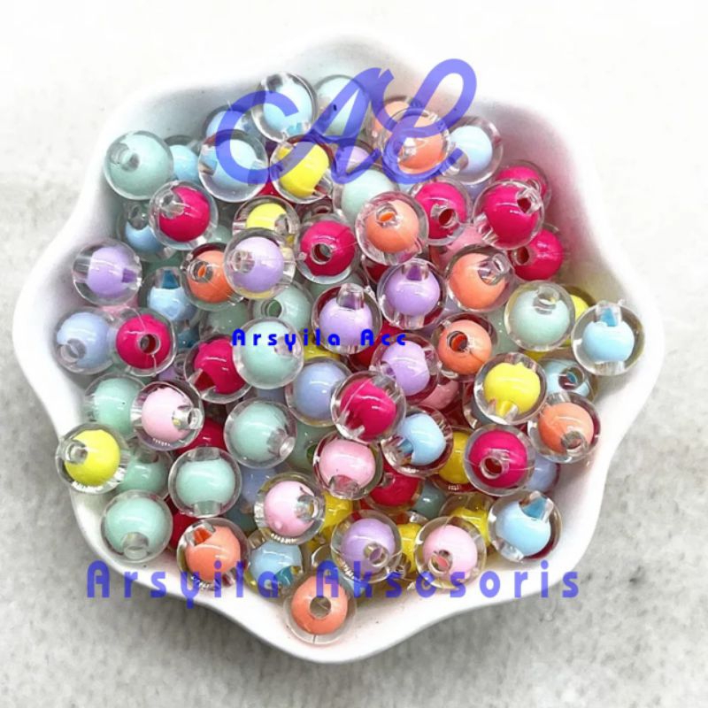 Jual 50 Pcs Manik Manik Bulat Kristal Transparan Manik Akrilik Spacer Warna Warni Bening ...