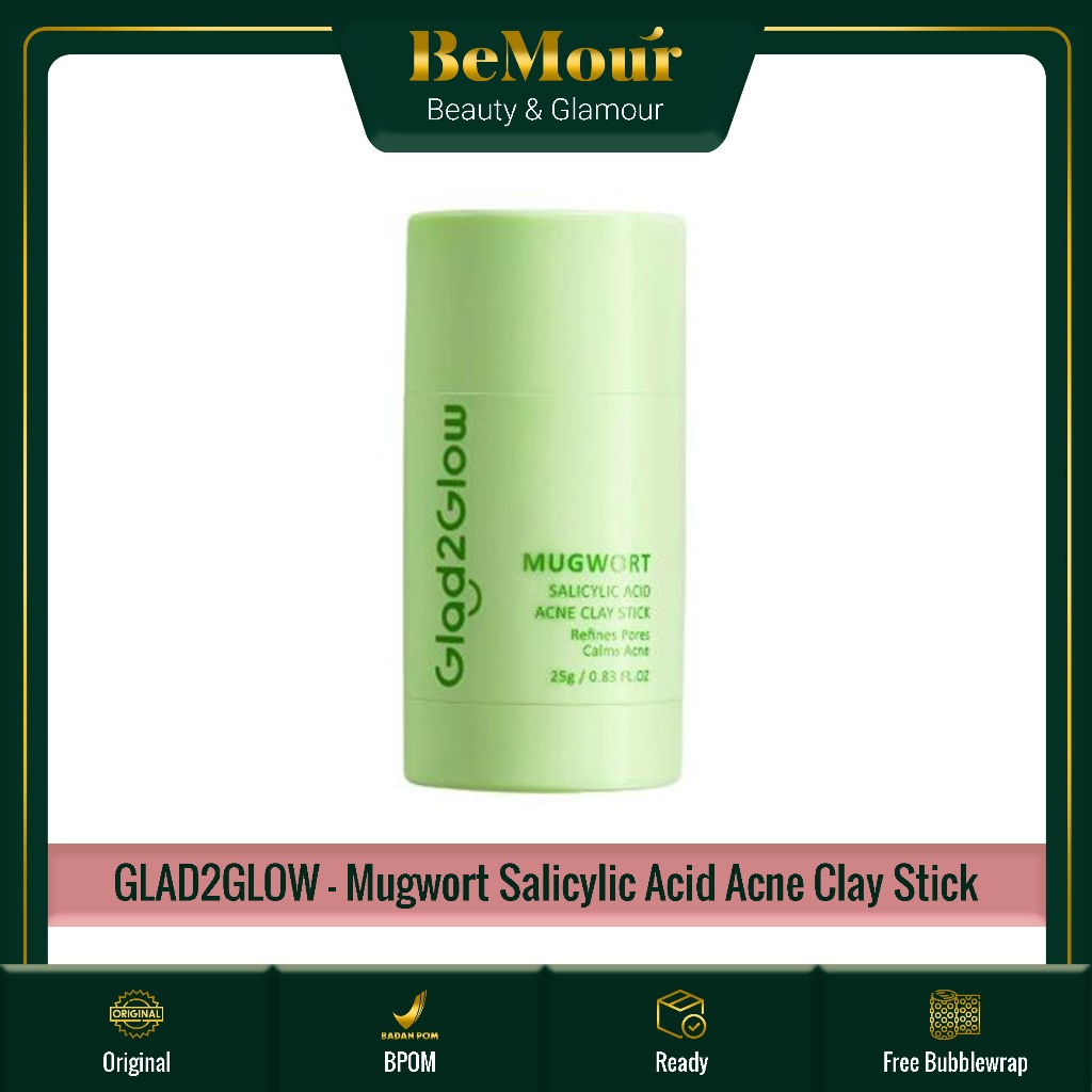 Jual GLAD2GLOW - MUGWORT SALICYLIC ACNE CLAY STICK ( 25 g ) - Masker Wajah Face Cleansing Green ...