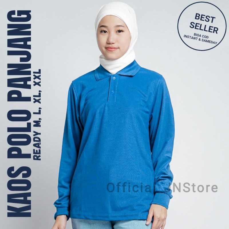Jual KAOS KERAH POLOS LENGAN PANJANG | WARNA BIRU TURKISH | Kaos kerah ...