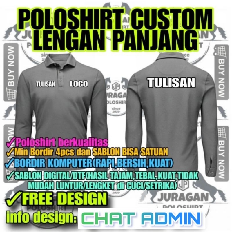 Jual Sablon Polo Costum Lengan Panjang Unisex Pria-Wanita//Polo Bordir ...