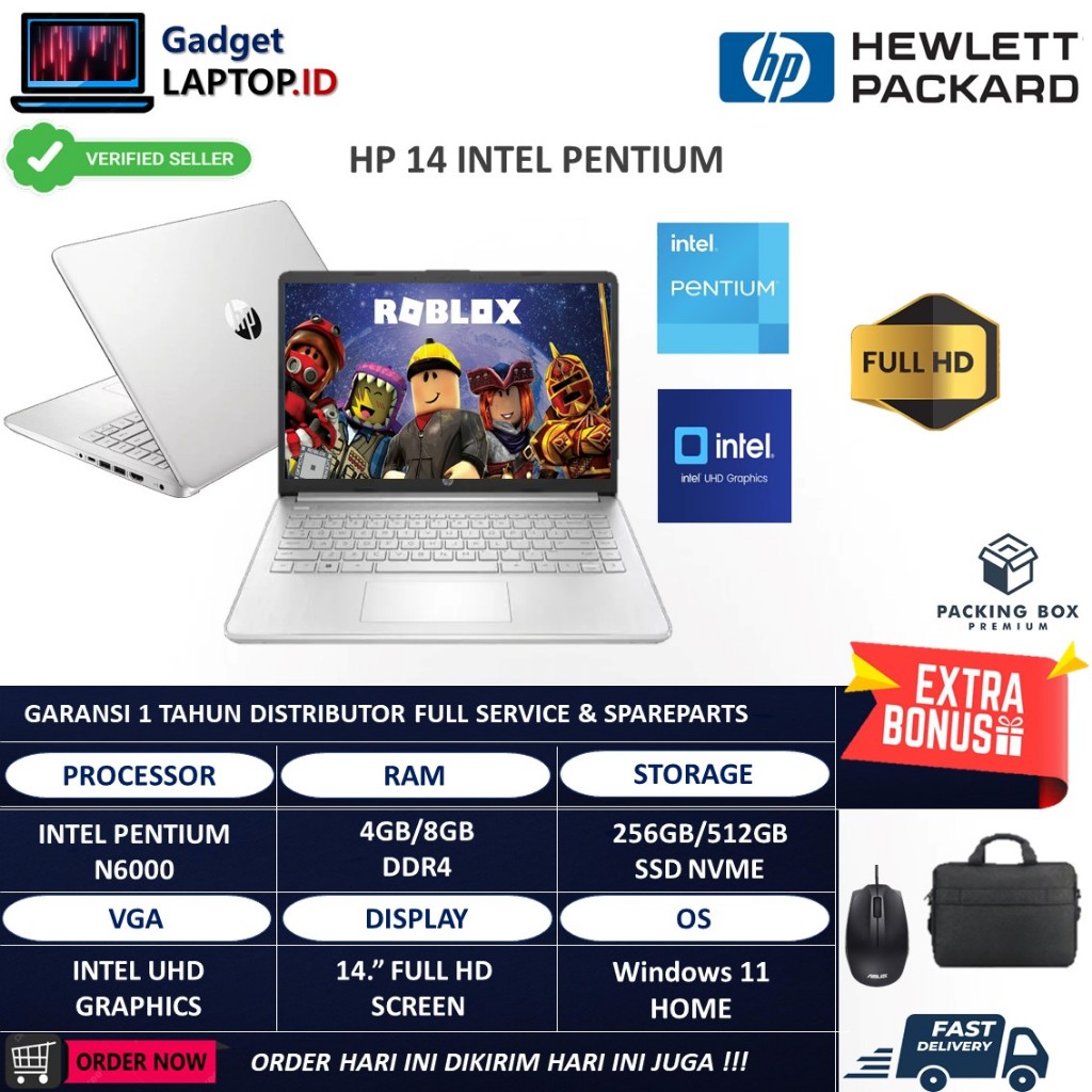 Jual LAPTOP SLIM HP 14 INTEL PENTIUM N6000 8GB 512GB SSD FHD WIN 11 ...