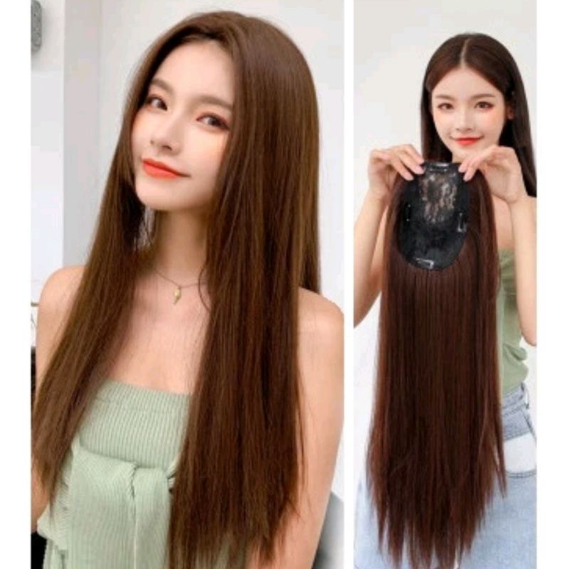 Jual Wig Toupee Wanita Rambut Lurus Panjang 55 Cm Tanpa Poni / Penutup ...