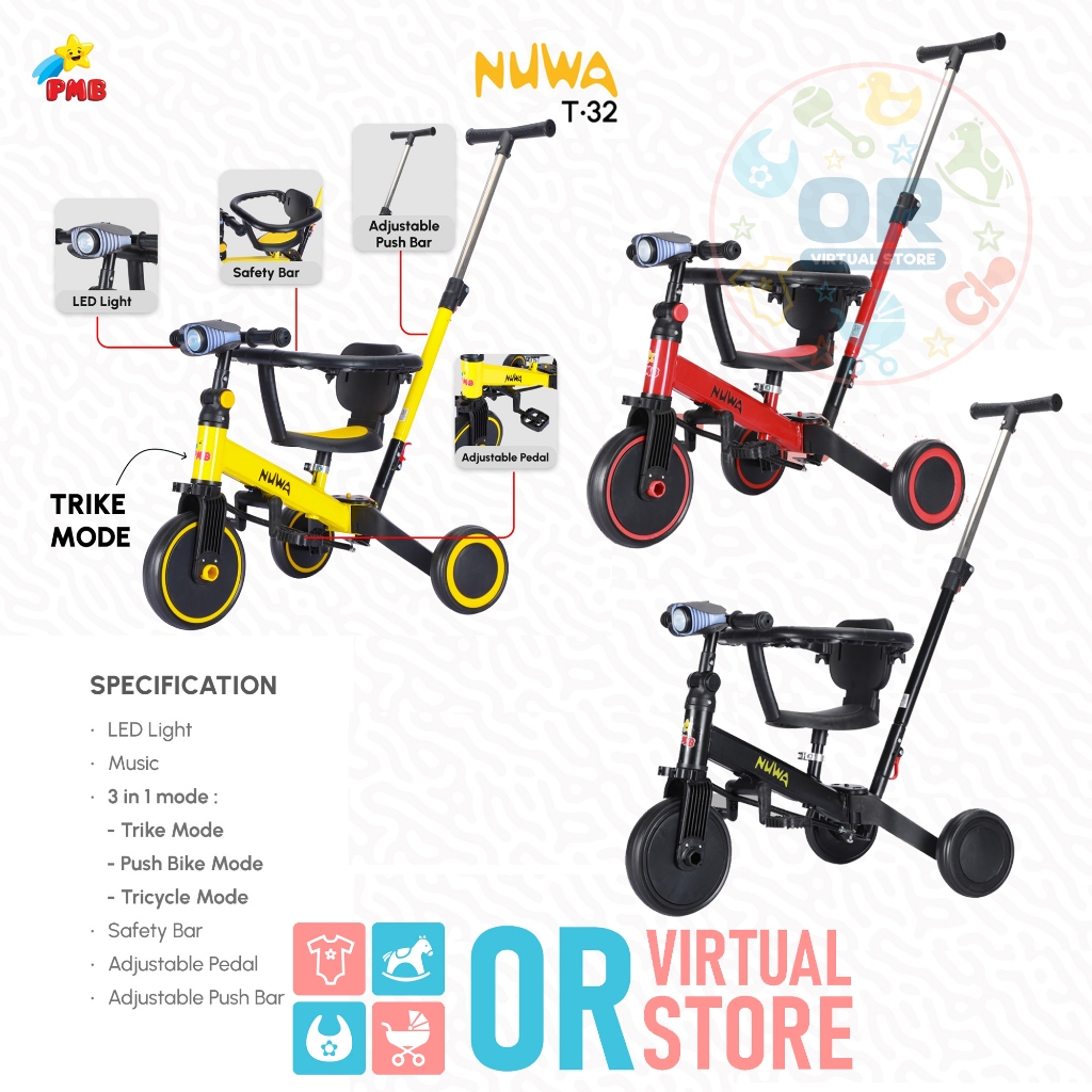 Jual Sepeda Anak Roda Tiga 3 bisa jadi Push Balance Bike EXOTIC ET 709/ 709-7 PMB NUWA T32 ...