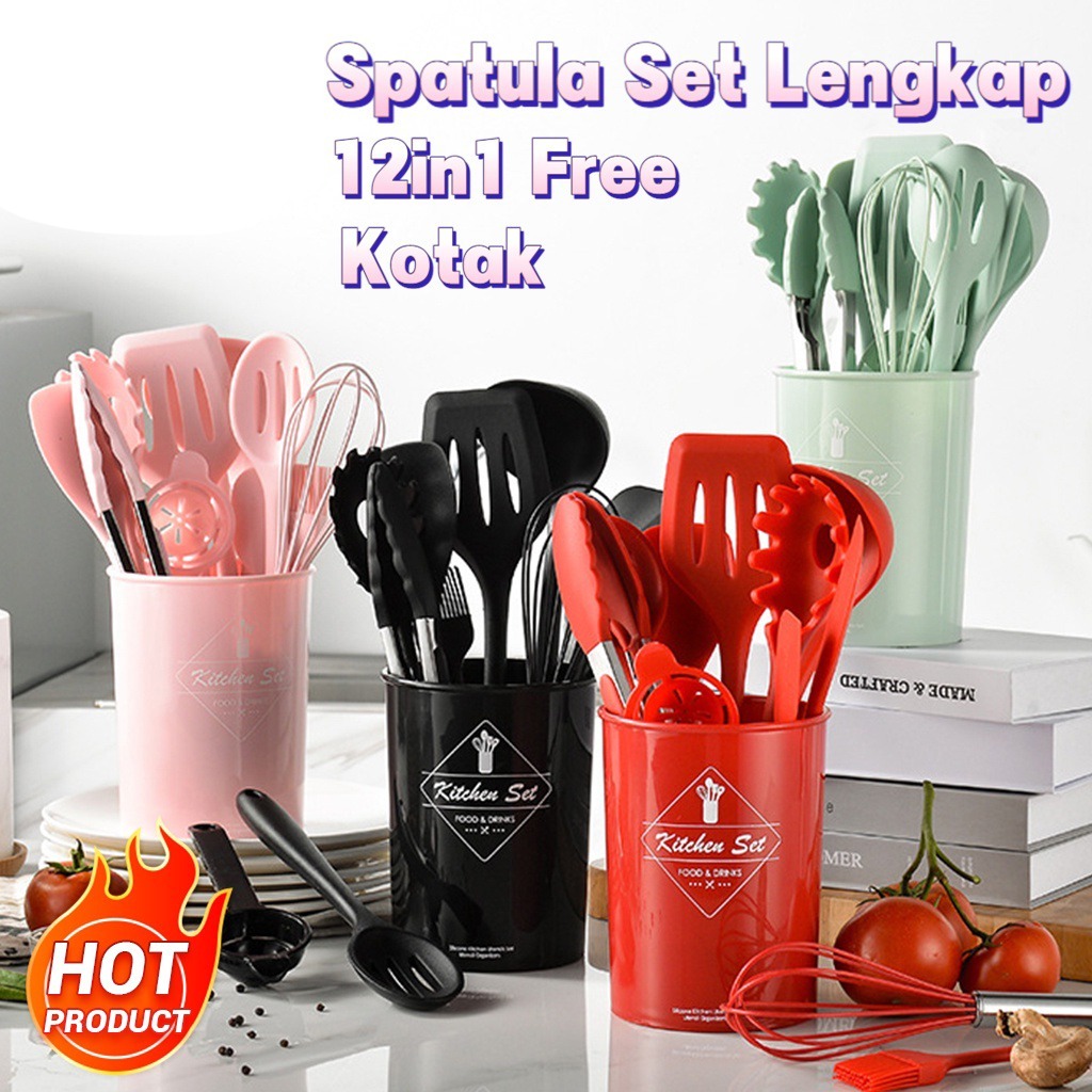 Jual IJNC Sillicone Utensil Set isi 12 in1 / Silicone Kitchen Set BPA ...