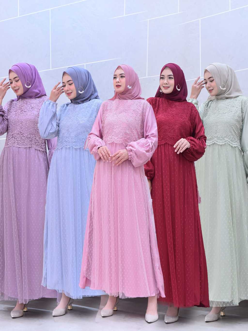 Jual Dress Kondangan Mewah Bahan Satin Mix Tile DOT SAFEEA Dress Gamis Kondangan Baju Pesta ...
