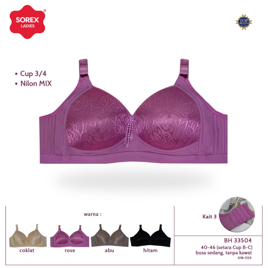 Jual Sorex Bra Busa Sedang Tanpa Kawat Kait 3 Setara Cup B-C Cup 3/4 Nilon Mix Bra Harian BH ...