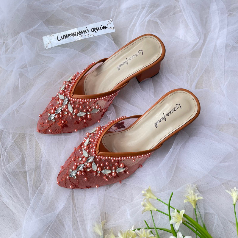 Jual HEEJIN I Sepatu payet wanita pengantin cream high heels wedding ...