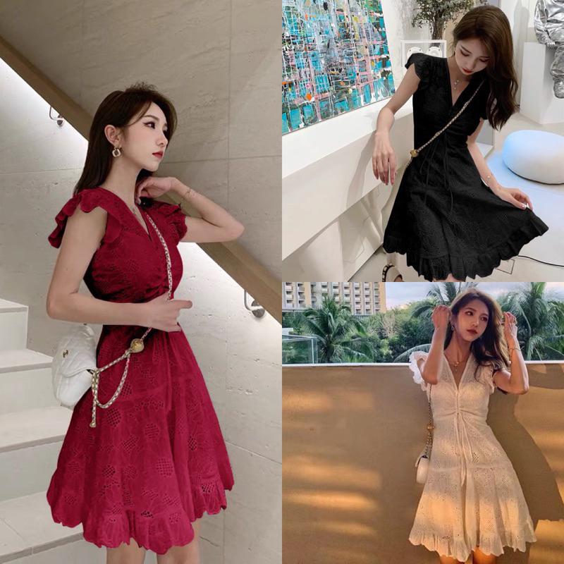 Jual D1517 HASHIMA KOREAN STYLE EYELET VINTAGE MINI DRESS KATBOL KATUN ...