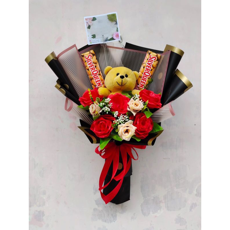 Jual buket bunga boneka pakai coklat silverquen valentine gift ulang ...