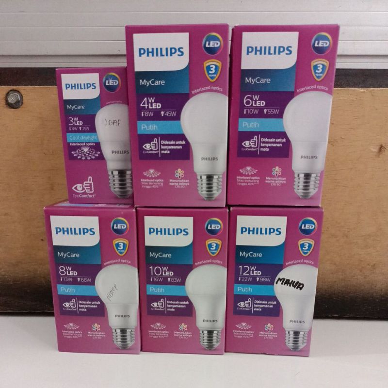 Jual Bohlam Lampu Led Bulb / Balon Led PHILIPS Mycare 3 4 6 8 10 12 Watt 6500K Putih | Shopee ...