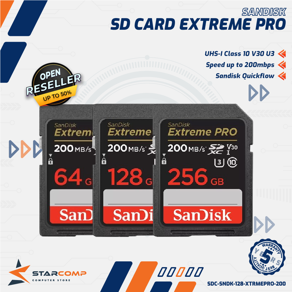 Jual SD CARD SANDISK Extreme Pro 256GB 128GB 64GB SDXC UHS-I 200mbps ...
