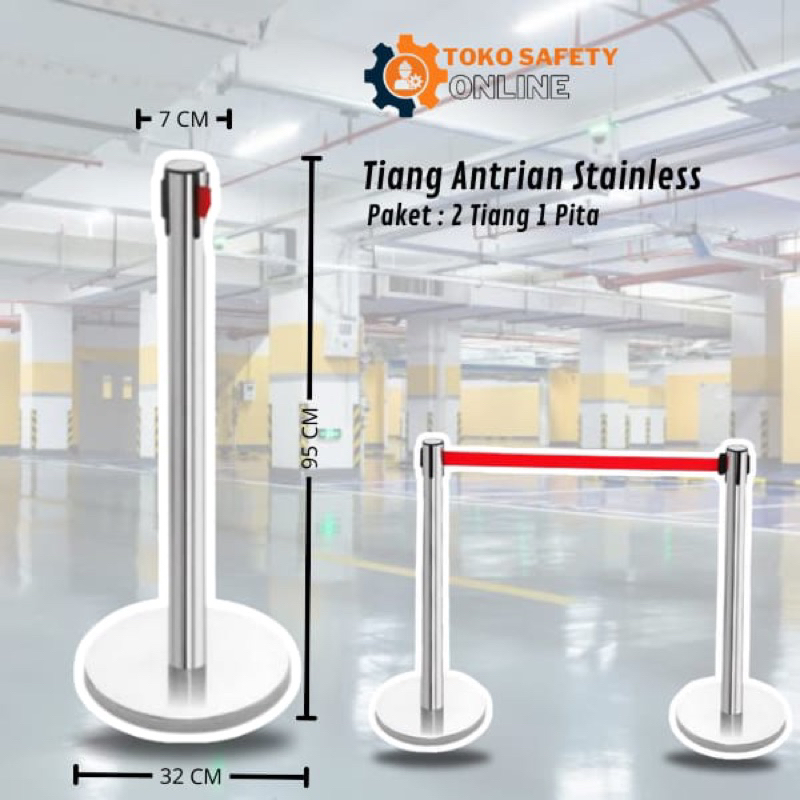 Jual Tiang Antrian Stainless Lengkap Dengan Pita Antrian 2 Meter ...
