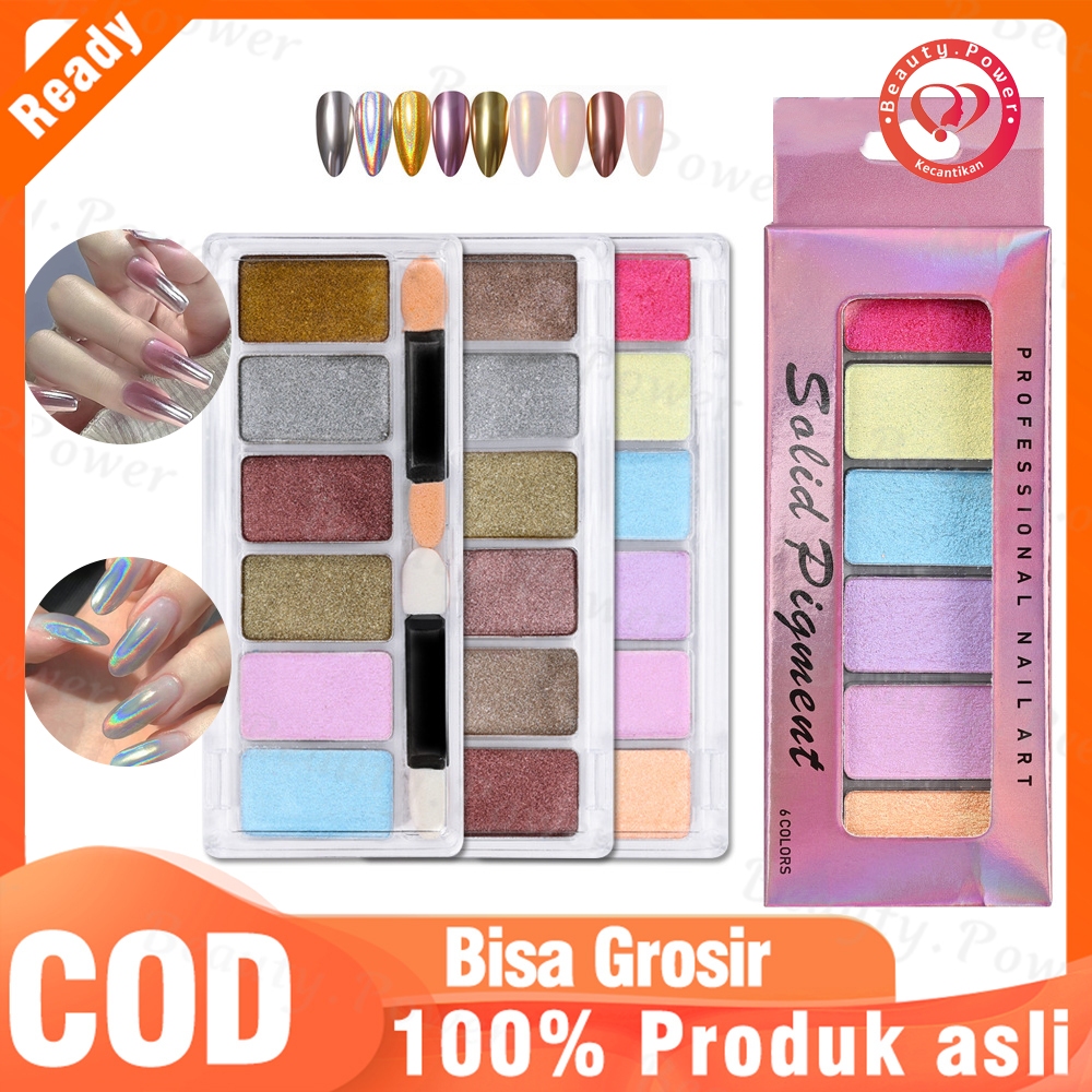 Jual 6 Warna Nail art Solid Chrome Powder Aurora Mix Color/ Emas/Perak ...