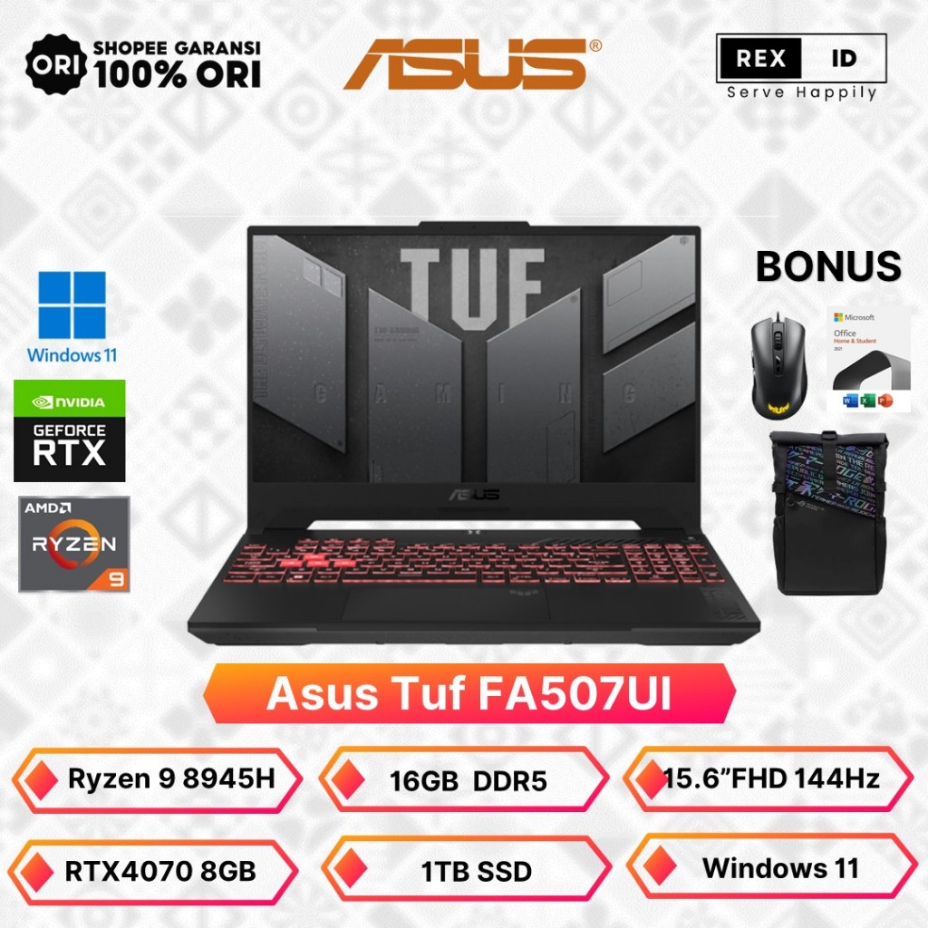 Jual Asus Tuf A15 FA507UI RTX4070 8GB Ryzen 9-8945H 16GB 1TB 15.6"FHD ...