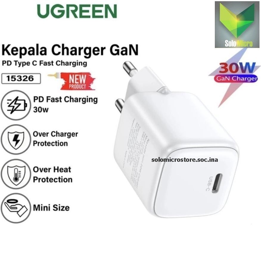 Jual UGREEN 15326 Adaptor 30W Tipe Type C GAN Fast Charger Cas Original ...