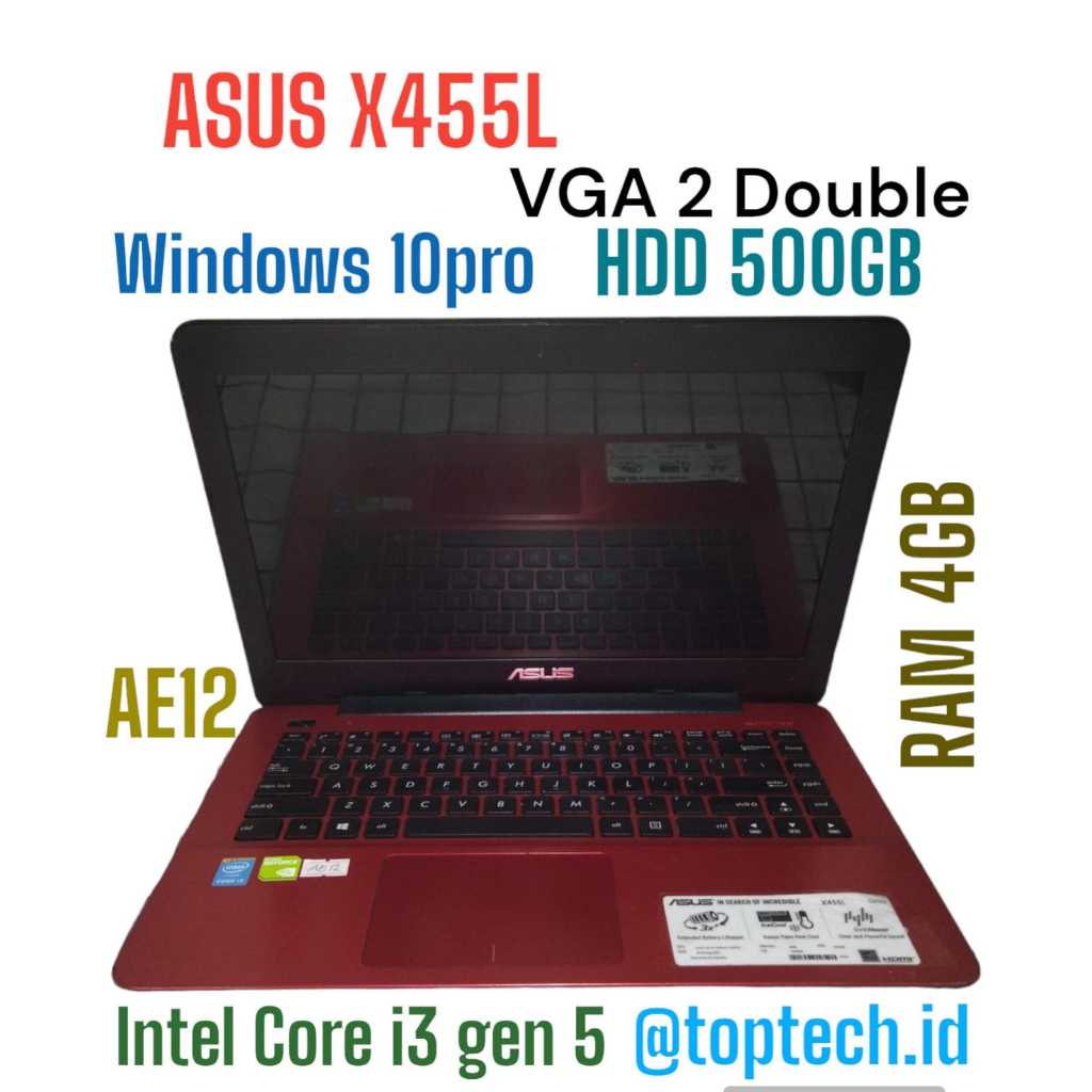 Jual (AE12) Asus X455L RAM 4GB HDD 500GB Intel Core i3 gen 5 VGA 2 ...