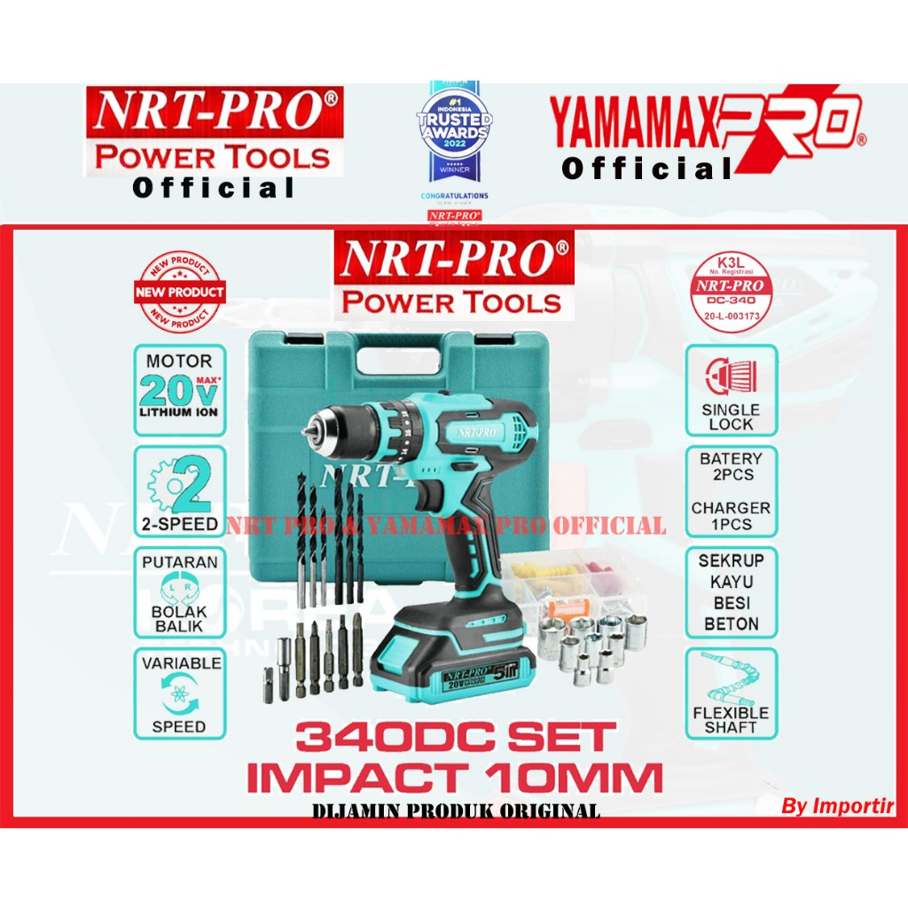 Jual NRT PRO 340 DC Bor Cordless Drill Baterai Tangan Beton Tembok 20 V ...