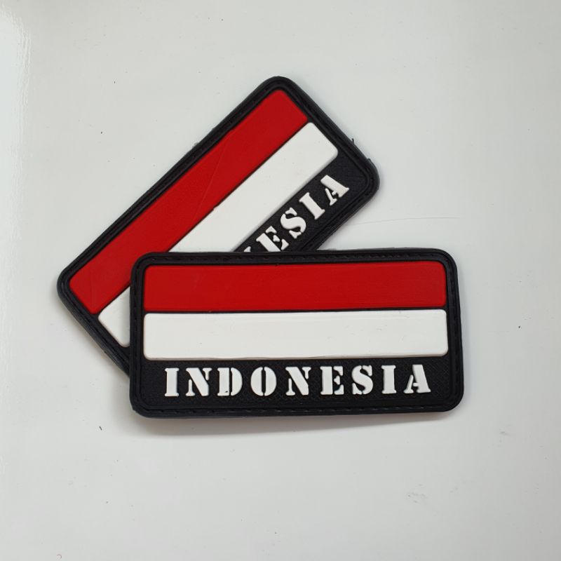 Jual patch rubber logo bendera merah putih tulisan indonesia panjang ...