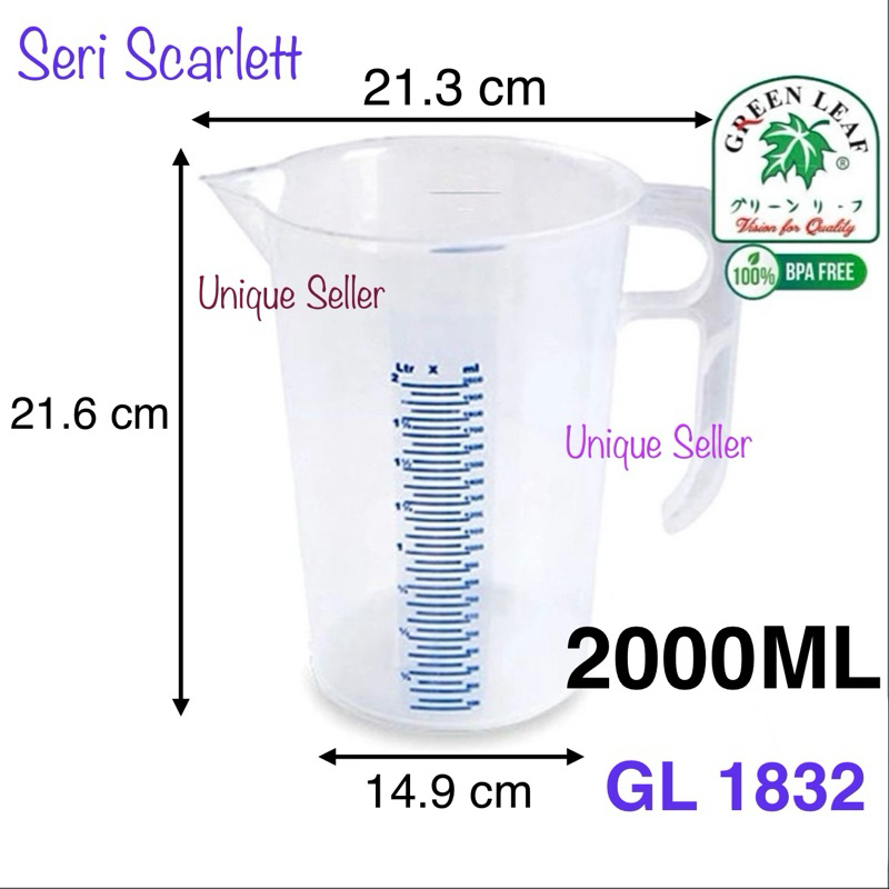 Jual Gelas Takar Ukur 250ml 500ml 1000ml 2000ml Tebal Gelas Takar Scarlett Measuring Cup Green ...