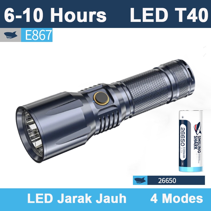 Jual Senter Smiling Shark E867 SmilingShark E 867 LED SST40 Type-C Rechargeable Waterproof ...