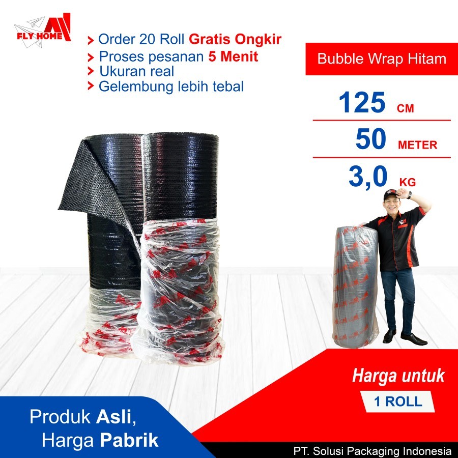 Jual FLYHOME Bubble wrap hitam 3kg 1 roll besar bublewrap 125x50meter ...