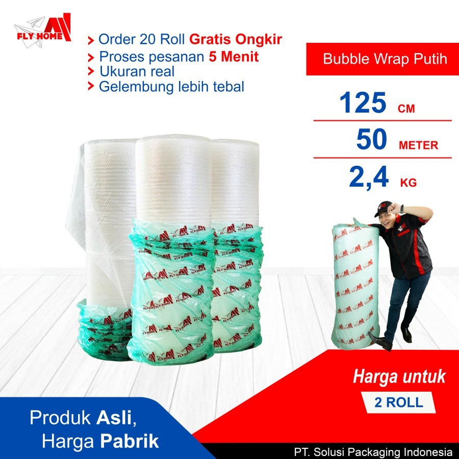 Jual FLYHOME Bubble wrap putih 2 roll 2,4kg 50meter bubblewrap 125x50m ...
