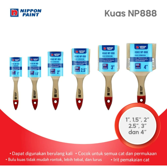 Jual KUAS CAT TEMBOK KAYU BESI BRUSH Nippon Kuas NP888 Kuas Serba Guna ...