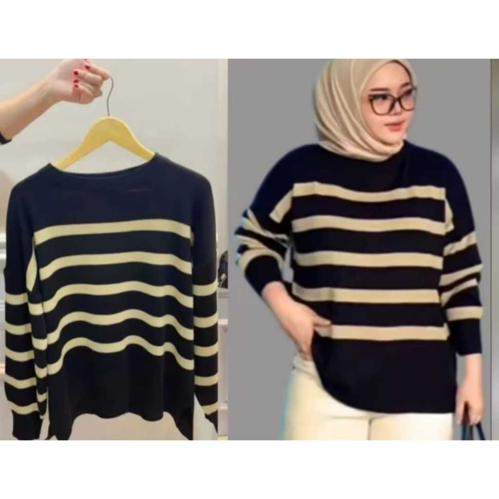 Jual MAUDY SWEATER RAJUT GARIS KNIT KOREA STYLE PREMIUM SIZE JUMBO BB 40kg-90kg // PAKAIAN ...