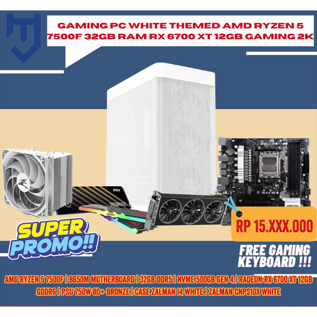 Jual Gaming PC White Themed AMD Ryzen 5 7500F 32GB RAM RX 6700 XT 12GB ...