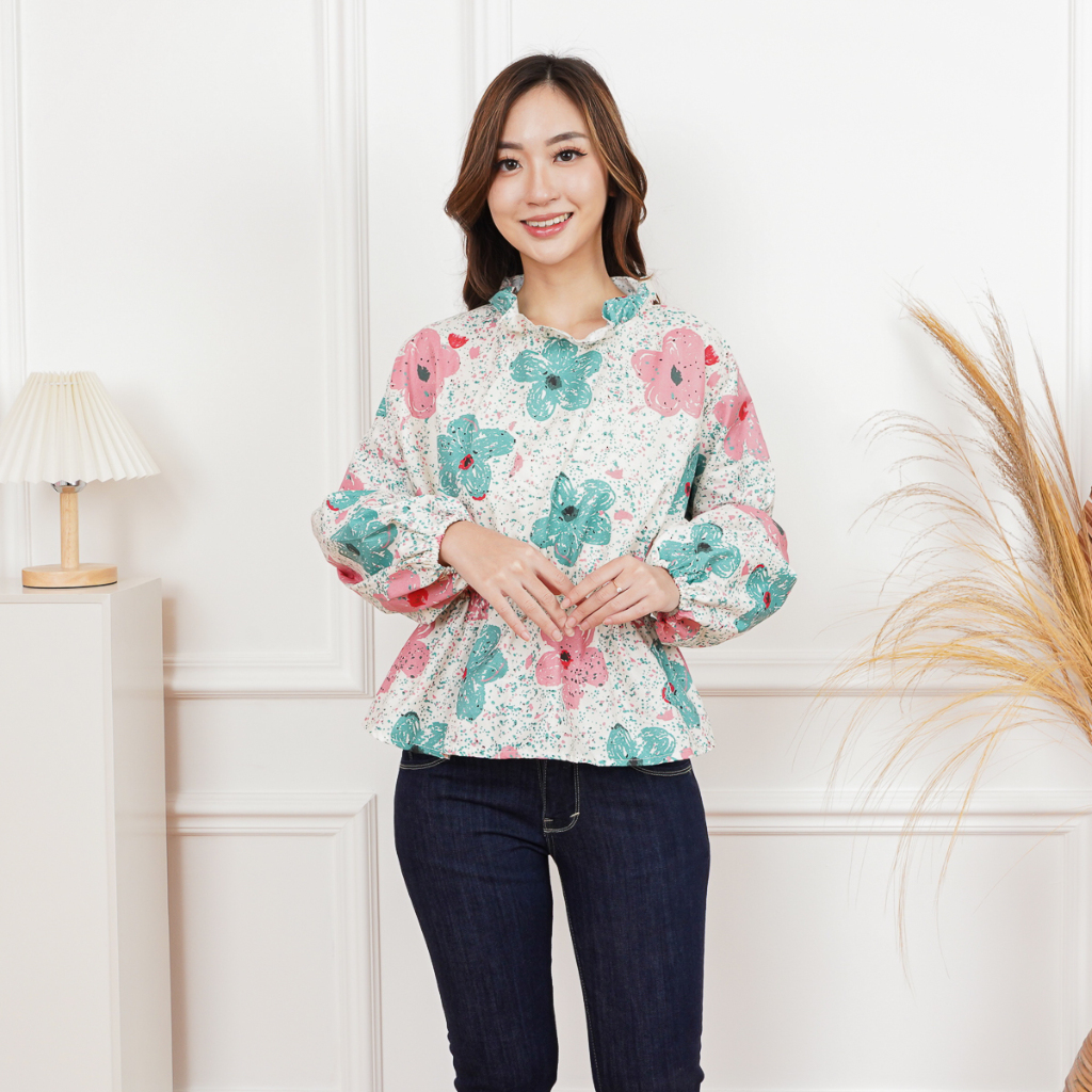 Jual IL - BYTHA FLORAL BLOUSE / ATASAN WANITA MOTIF BUNGA PINGGANG KERUT KOREAN STYLE | Shopee ...