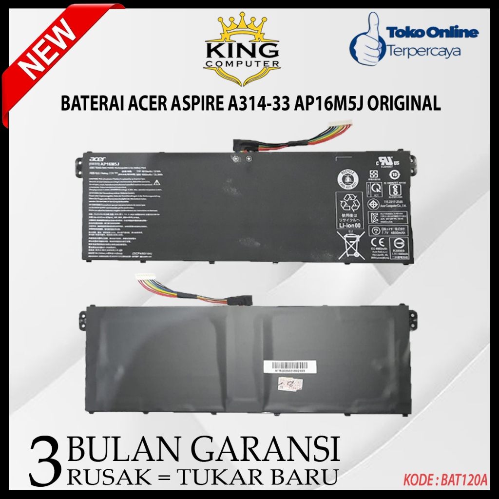 Jual BATERAI ACER ASPIRE 3 A314-31 A314-32 A314-33 A315-51 AP16M5J ORIGINAL | Shopee Indonesia