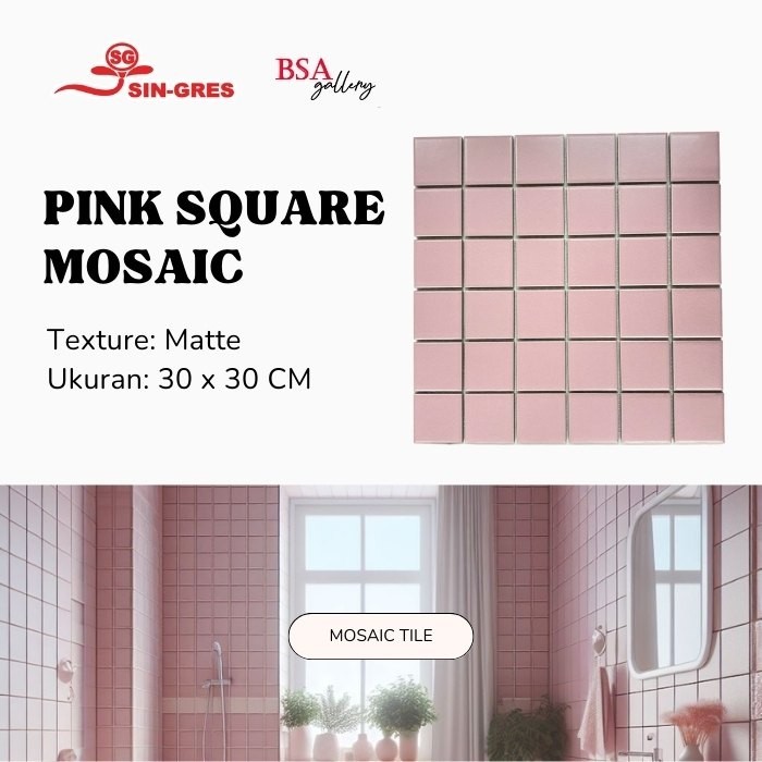 Jual MOSAIC TILE PINK SQUARE SINGRES / KERAMIK MOSAIK KOTAK LANTAI ...