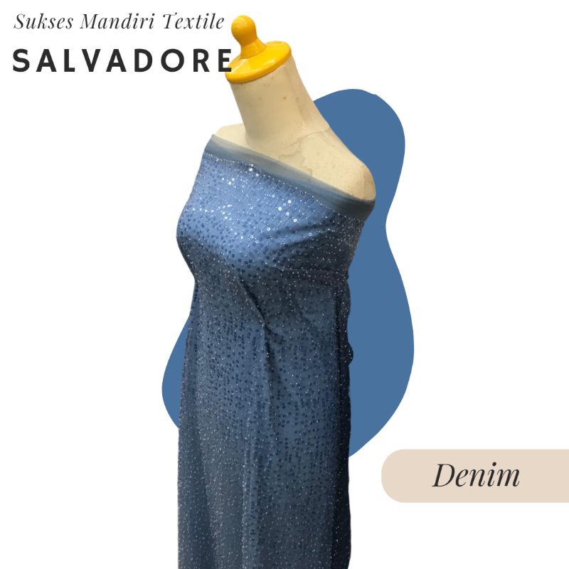 Jual [SALVADORE] Brokat Tile Full Payet Salur Premium Mewah Warna Denim ...