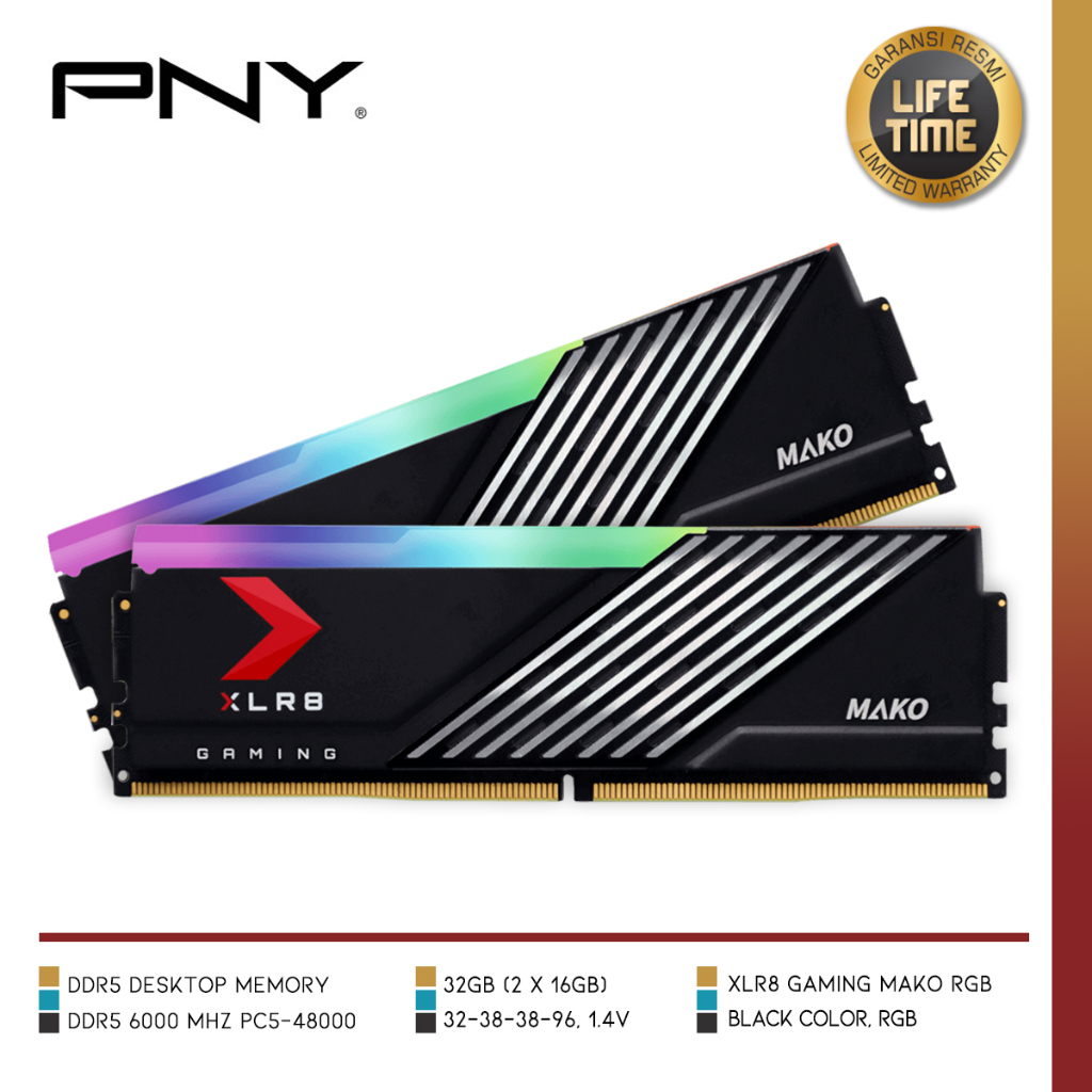Jual PNY XLR8 DDR5 6000MHz CL40 MAKO RGB 32GB (2x16GB) | Shopee Indonesia