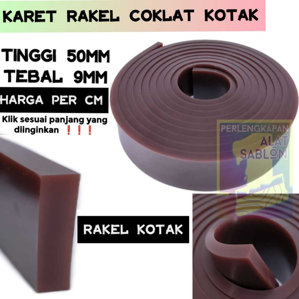 Jual KARET RAKEL SABLON COKLAT TUA KOTAK 9MMX50MM TAHAN SOLVENT PER CM ...