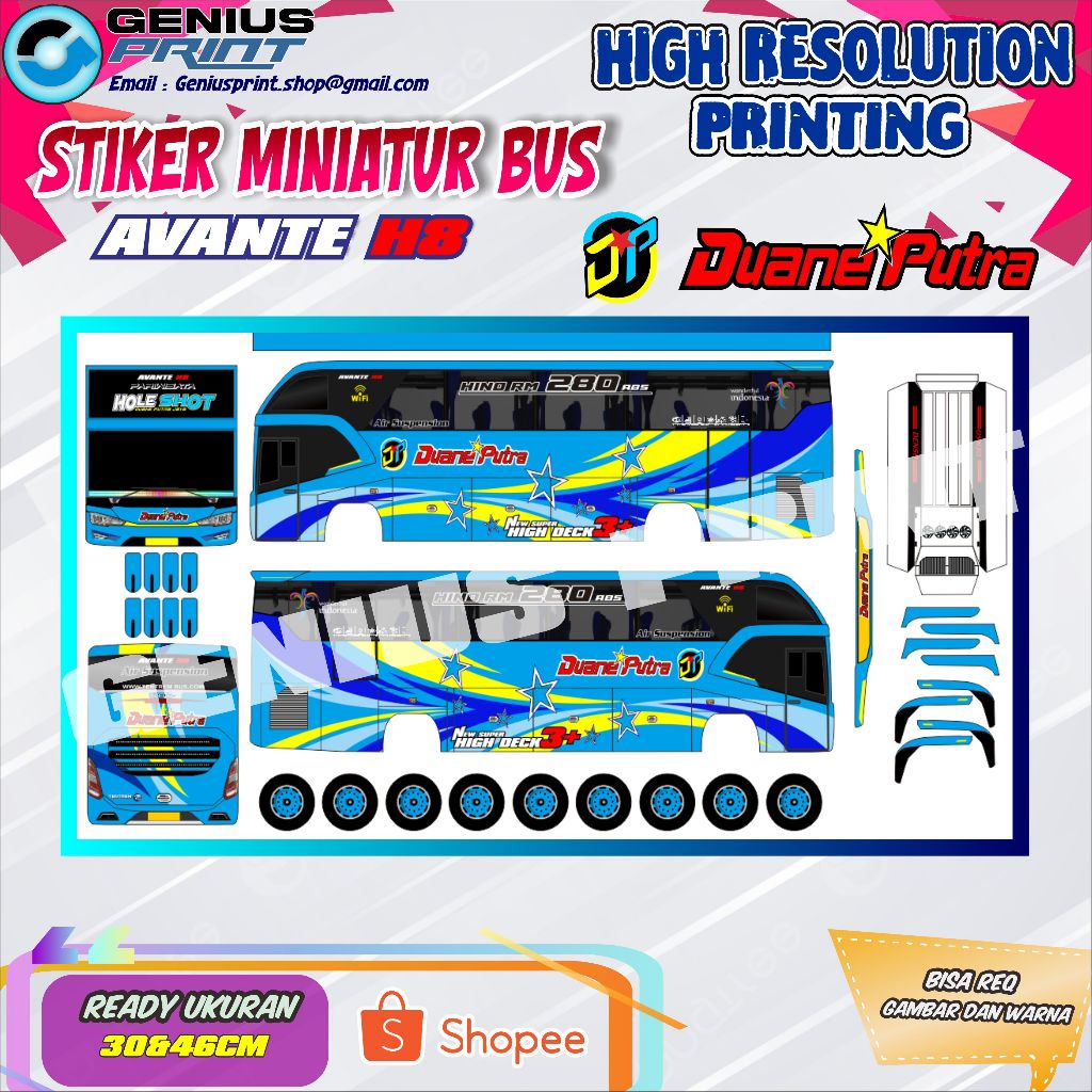 Jual Stiker Miniatur Bus Avante H8 Livery Duane Putra | MGI | Exindo 57 ...