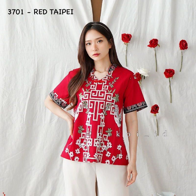 Jual Atasan Cheongsam Batik Merah CNY / Baju Congsam Qipao Sincia Katun ...