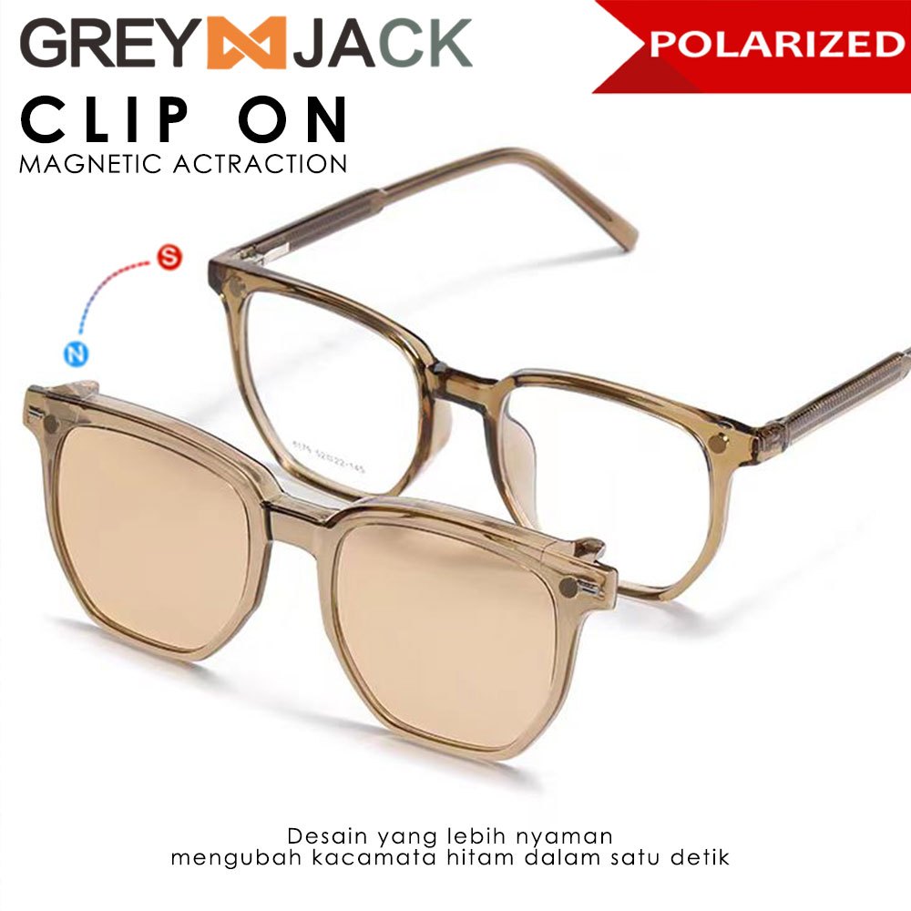 Jual Grey Jack Kacamata Clip On 2in1 Free Lens Polarized Anti Silau Model Kotak Pegas Bahan TR90 ...