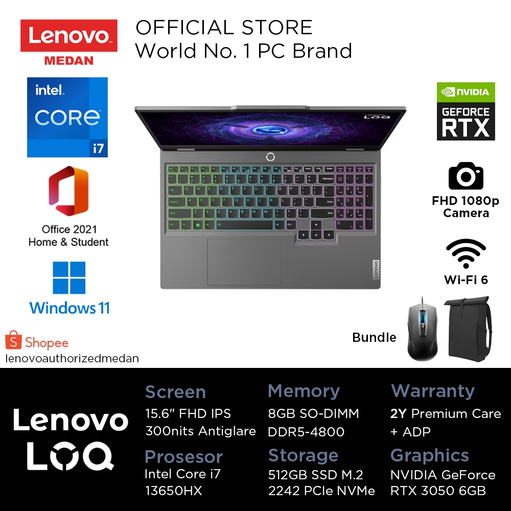Jual Lenovo LOQ 15IRX9 10ID, Ci7-13650HX/8GB/512GB/RTX3050 6GB/W11HSL ...