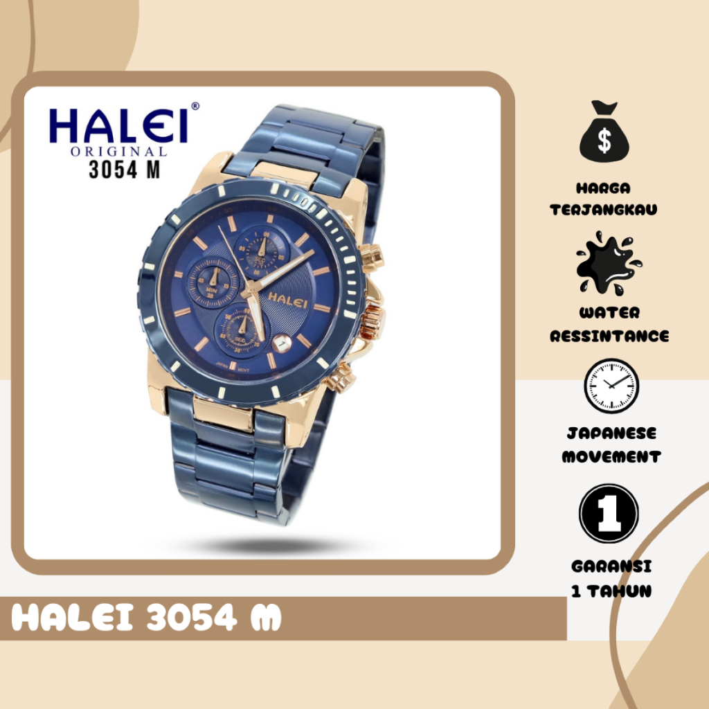 Jual Halei.ID 3054 M Jam Tangan Pria Halei Original CRONO Rantai ...