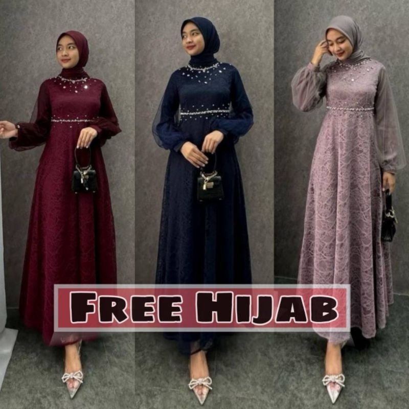 Jual Dress Pesta Exclusiv Mewah Modern Nadine Sage Modern Gamis Terbaru Baju Muslim Kondangan ...