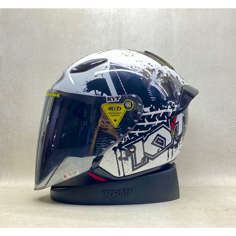 Jual KYT DJ MARU #10 White Black I Paket Ganteng Spoiler Visor Iridium I Helm KYT Half Face ...