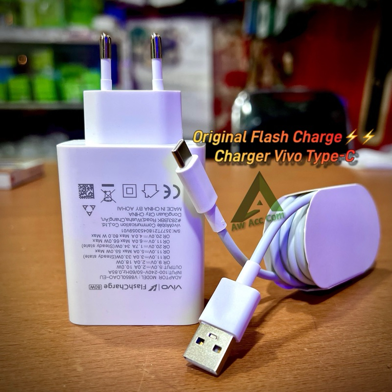Jual Charger Vivo Type C FLASH CHARGE isi Daya Cepat 80W X50 X60 X70 ...