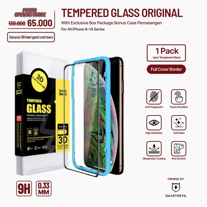 Jual Smart Devil Tempered Glass iPhone all series 7 8 Xs Xr 11 12 13 14 ...