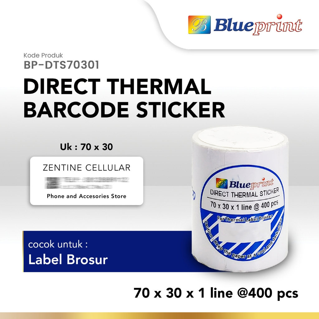 Jual Direct Thermal Label Stiker 70 x 30 BLUEPRINT 70x30 mm 1 Line Isi ...